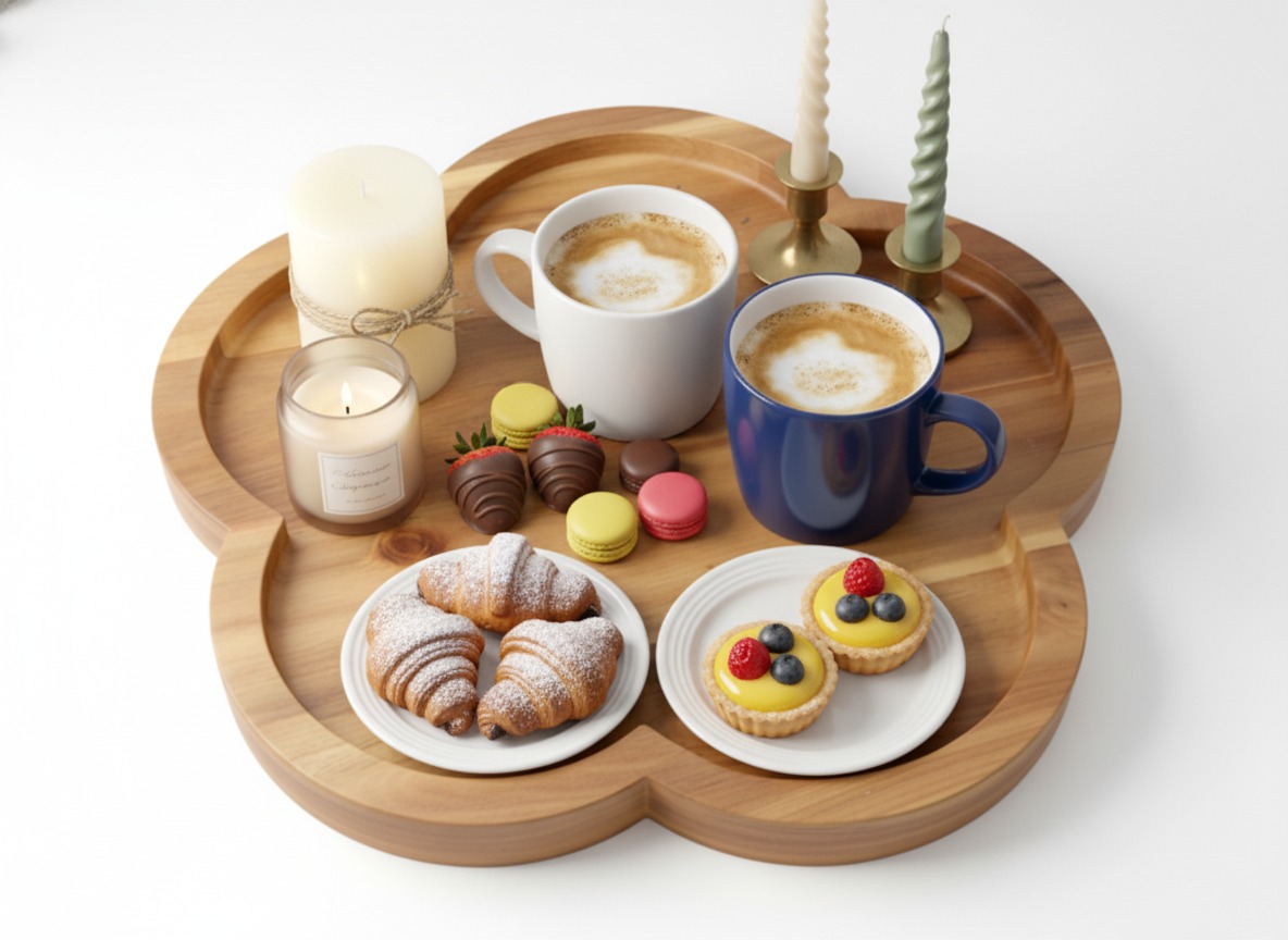 Acacia Wood Flower-Shaped Serving Tray - Premium Kitchen & Home Decor